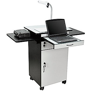 Luxor WPSDD3 Wood Multimedia Workstation Cart, 38 inches High; Durable Black/Gray Laminate Finish