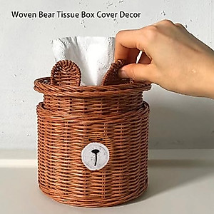 Atyhao Cute Bear Tissue Box Cover Rattan Holder with Lid, Round Easy Maintenance Dispenser, Versatile Decor, Photography Prop for Kids Rooms, Tables