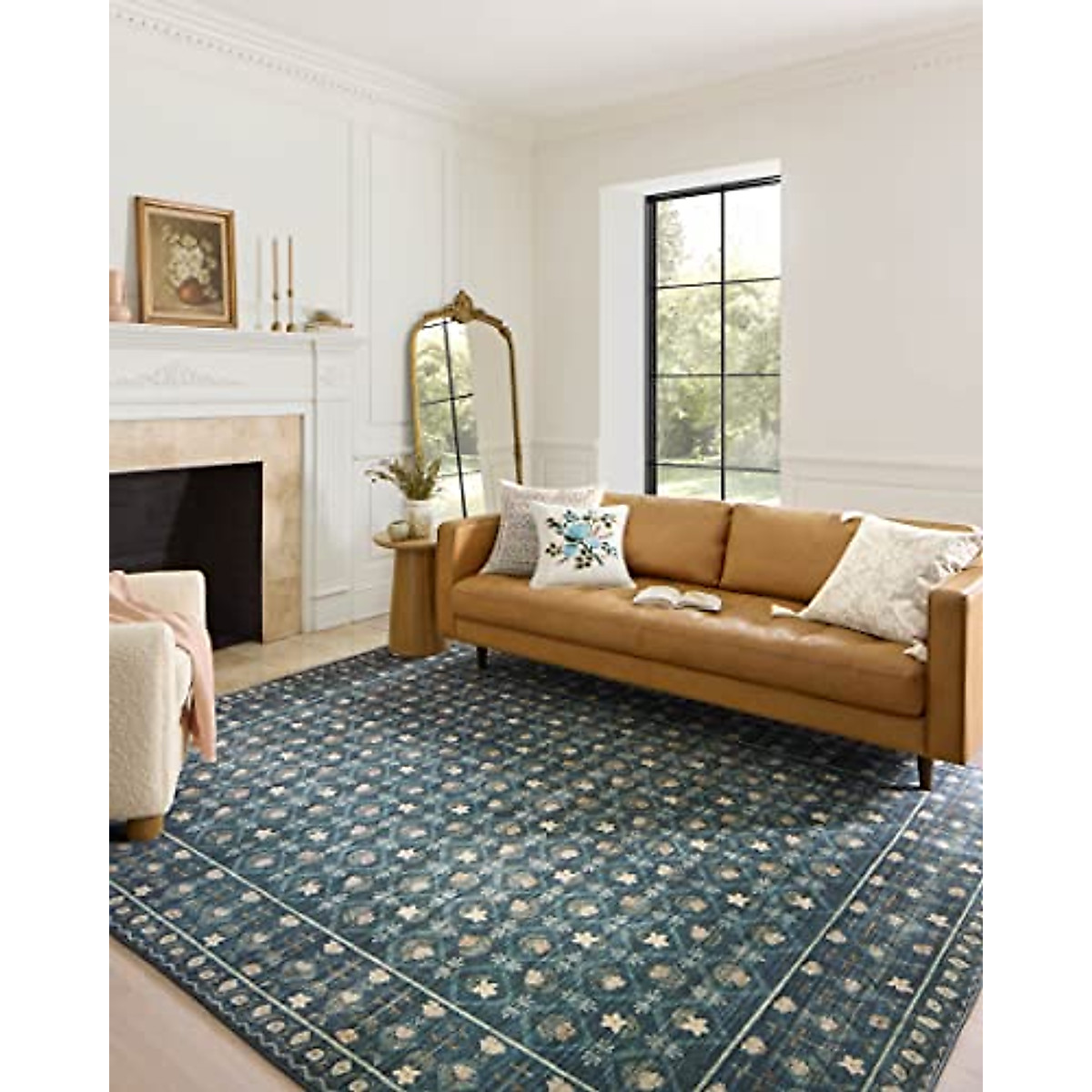 Loloi Rifle Paper Co. x Eden Collection EDE-03 Lattice Indigo 3'-6" x 5'-6" Accent Rug