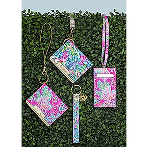 Lilly Pulitzer Durable Leatherette Strap Key Chain, Cute Wristlet Keychain Accessory with Metal Ring, Golden Hour