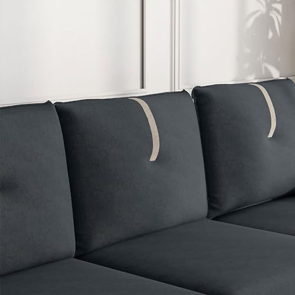 Pingliang Home 80" Sectional Sofas for Living Room, 3 Seat L Shaped Couch with Reversible Ottoman, Modern Linen Fabric Small Sectional Couch for Apartment Small Space, Dark Grey