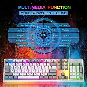 MageGee Gaming Keyboard and Mouse Combo, K1 LED Rainbow Backlit Keyboard with 104 Key Computer PC Gaming Keyboard for PC/Laptop(Gray & White)
