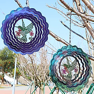Glintoper 2 Pack Hummingbird Wind Spinners, 12 Inch Stainless Steel 3D Laser Cut Sun Catcher Metal Art, Indoor Outdoor Hanging Garden Decoration Colorful Crafts Ornaments Wind Spinner