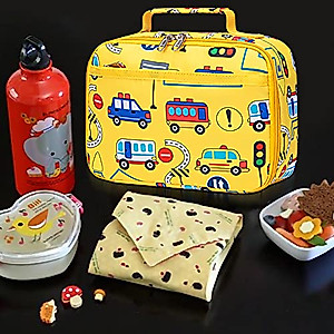 Lunch Box Kids Boys Insulated Lunch Cooler Bag Reusable Lunch Tote Kit for School Travel (Yellow City Street)
