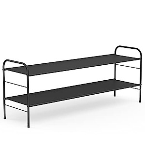 Coonoor 2-Tier Long Shoe Rack Storage for Wide Shoe Shelf Organizer,Black