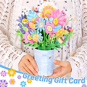 shynek Mother's Day Bouquet Pop Up Cards from Daughter and Son, 3D Flower Card Kids First Mothers Day Greeting Card Mom Birthday Card Women All Occasion Card Envelope and Blank Note Tag