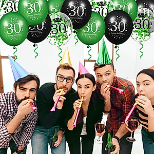 30th Green Birthday Balloons Decorations,15PCS Green and Black 30th Happy Birthday Balloons for Women Men 30 Years Old Anniversary Party Latex Inflatable Clear Confetti Balloon Indoor Outdoor Supplies