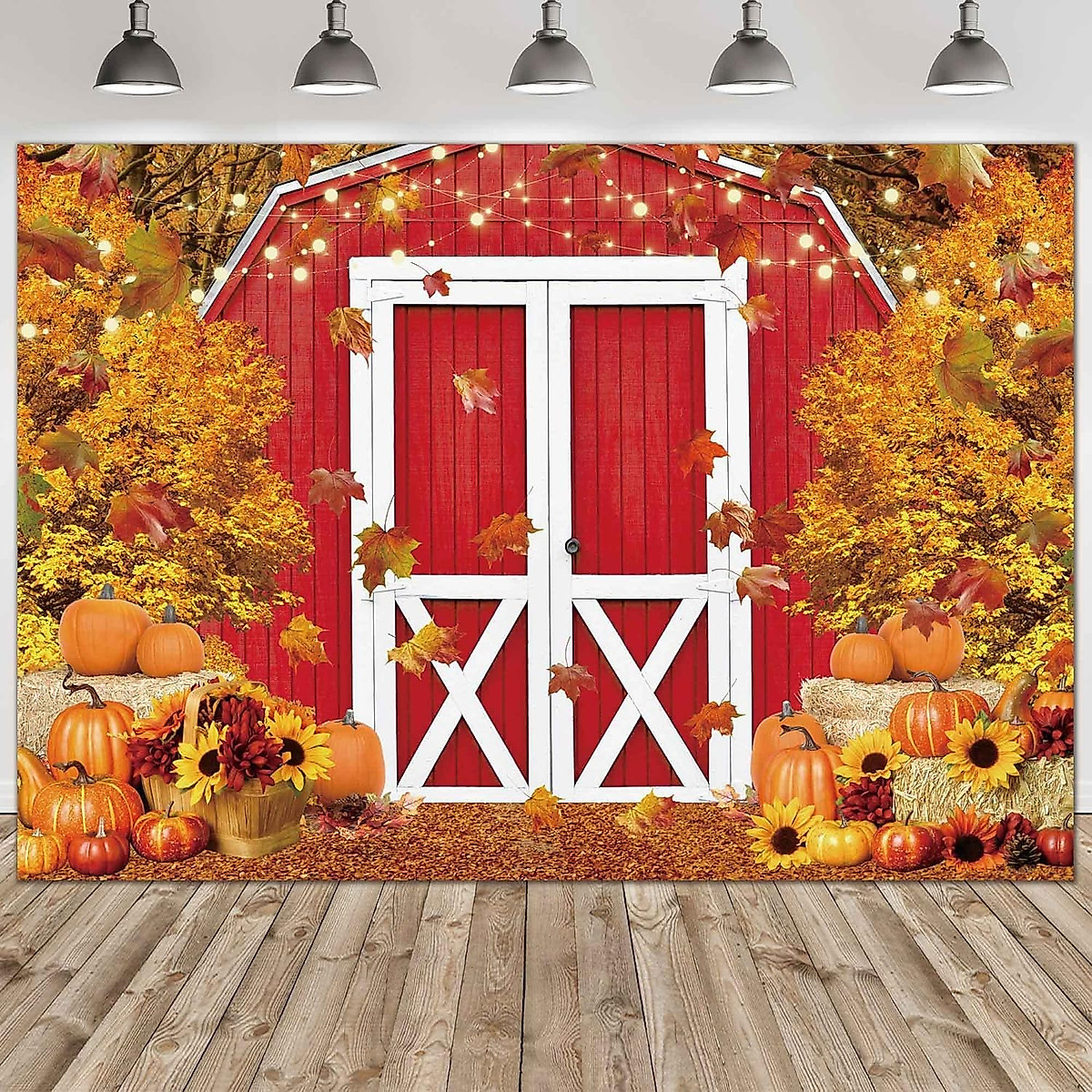 Felortte 10x8ft Polyester Fall Harvest Red Farm Backdrop for Photography Autumn Pumpkin Maple Leaves Background Thanksgiving Day Baby Shower Birthday Party Decoration Photobooth Banner Props