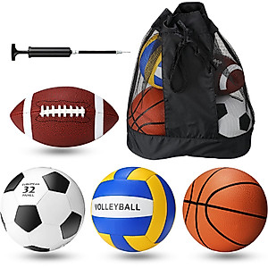 Jerify 4 Pcs Sport Balls Set Official Size Athletic Balls Include Soccer Ball, Football, Basketball, Volleyball for Indoor Outdoor Game Ball Kids Teens Youth Adult Ball Toys Gift(Bright Color, Fun)