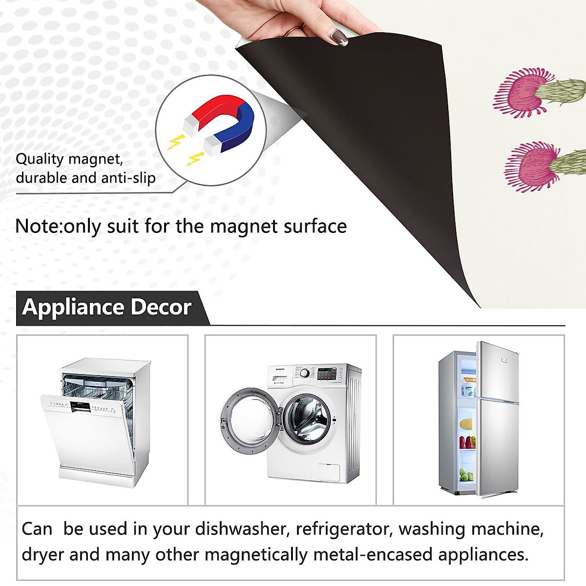 JUMBEAR Herb Flower Dishwasher Magnet Cover, Reuseable Refrigerator Magnet Cover Decal Fridge Microwave Stickers Holiday Party Decor, 23 x 26 Inch