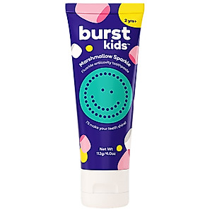 BURSTkids Marshmallow Sparkle Kids Toothpaste with Fluoride - Great Tasting Flavored Childrens & Toddler Toothpaste - Anticavity, Dye Free, Vegan, Safe Toothpaste for Kids Ages 2+ - 4oz