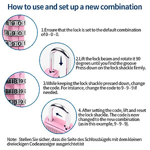 RESET-071 3 Digit Small Combination Lock Tiny Padlock for Mini Locker Box Luggage Suitcase Backpack Pink