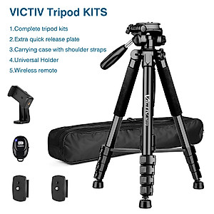 Tripod for Camera, 75 inch Tall Camera Tripod with Remote, Professional Heavy Duty Tripod for DSLR, Spotting Scopes, Binocular, Cell Phone, Compact Camera Stand Tripod, Compatible with Canon Nikon