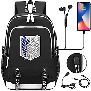 Anzeho Anime Attack on Titan Backpack Wings of Freedom Laptop Backpack Fit 15.6 Inch Schoolbag Bookbag Work Bag with USB Charging Port, Black-1