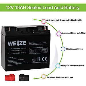 WEIZE 12V 18AH Battery with Nut and Bolt (NB) Terminal, Sealed Lead Acid Rechargeable SLA AGM Batteries Replaces UB12180 FM12180 6fm18