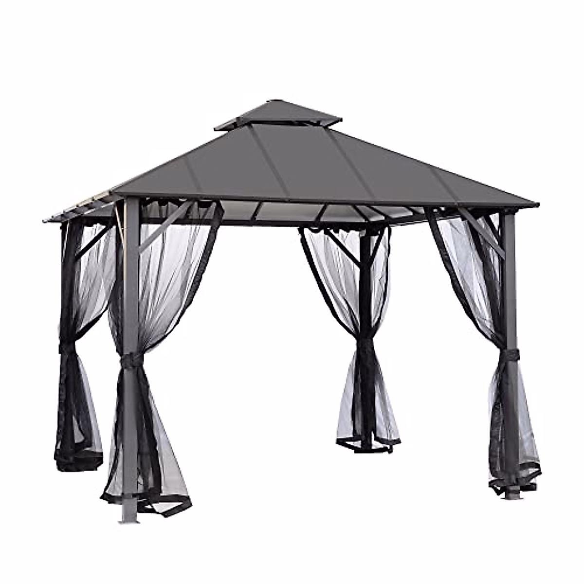 CASAINC Hardtop Gazebo 10x10 FT, Hardtop Gazebos with Double Roof, Aluminum Frame Permanent Outdoor Canopy, Patio Gazebo with Mosquito Netting for Patio Lawn Garden