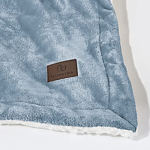 BOURINA Sherpa Fleece Blankets Flannel Throw for Couch Sofa Throw Size - 50x60 Inches Blue,Thick Cozy Warm Soft Blanket for Bed, Sofa, Camping Travel Blanket