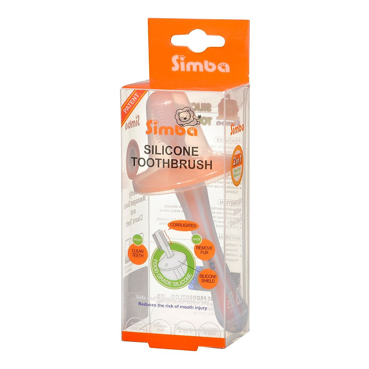 Simba Soft Bristle Silicone Baby Toothbrush with Milk Residue/Fur Scrubber (Orange)
