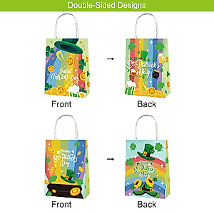 sorkwo 12 Pack St. Patrick's Day Gift Bags with Handle, Shamrock Theme Party Gift Bag Irish Clover Holiday Gift Bags for St. Patrick's Day Party Favors Supplies (St. Patrick's Day Gift Bags)