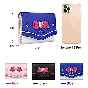 Sunwel Fashion Sailor Moon Inspired Women Teen Girls Small Compact Cute Bow Anime Trifold Wallet Purse (BLUE)