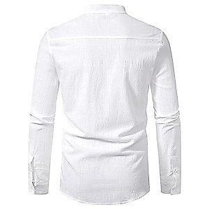Hakjay Cotton Linen Shirts for Men Casual Shirts Long Sleeve Henley Beach Shirts Hawaiian T Shirts for Men White Large