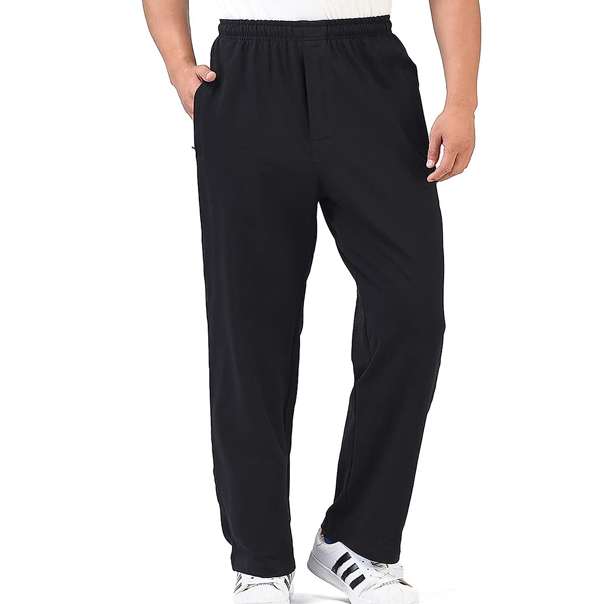 Zoulee Men's Casual Cotton Jogger Sweatpants Zipper Front Pants Thick Black M