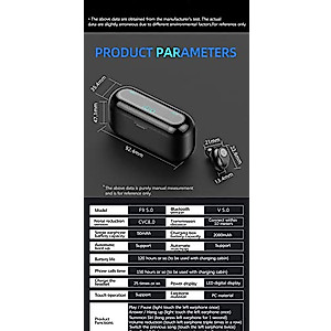 F9 TWS LED Touch Wireless Bluetooth Headset Stereo Noise Cancelling earplug with 2000mAh Charging case Mobile Power Supply, Black