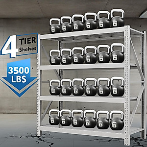 3500LBS Industrial Garage Shelving 4 Tier Heavy Duty Storage Shelves Ccommercial Shelving Adjustable Metal Shelves for Garage/Warehouse 4 Feet Tall Industrial Metal Shelving White,48"W x 18"D x 48"H