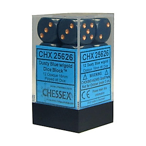 Chessex DND Dice Set D&D Dice-16mm Opaque Dusty Blue and Gold Plastic Polyhedral Dice Set-Dungeons and Dragons Dice Includes 12 Dice – D6, (CHX25626)