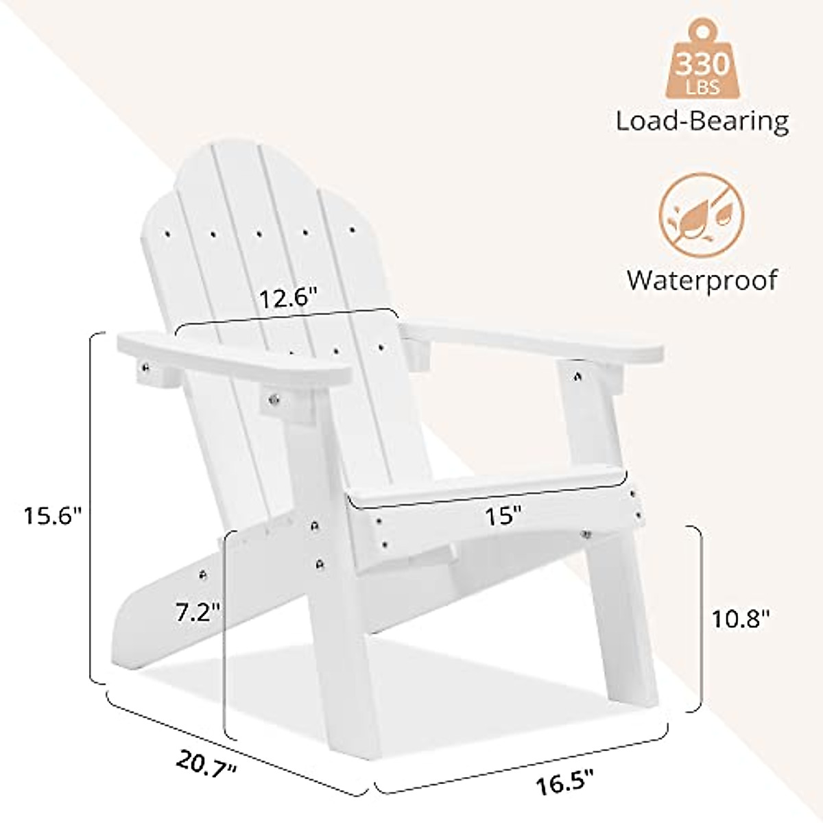 LUE BONA Kids Adirondack Chairs Set of 4, White Poly Lumber Plastic Adirondack Outdoor Chair, Toddler Patio Chair for Fire Pit, Balcony, Backyard