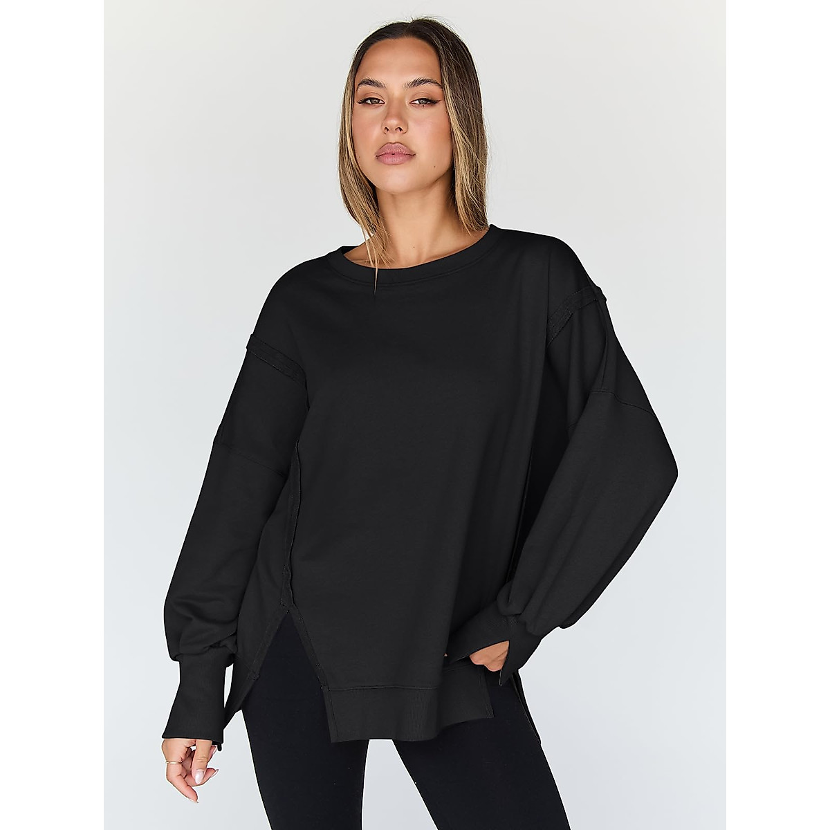 Trendy Queen Womens Oversized Sweatshirts Hoodies Crewneck Shirts Fall Outfits Teen Girls Y2k Winter Clothes Black XL