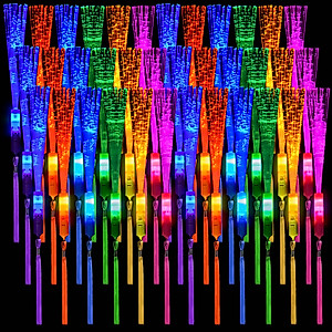 Skylety 36 Pack Fiber Optic Wands Glow Wands LED Light up Wand Bulk Flashing Sticks with Included Batteries for Birthday Wedding Carnival Concerts Party Favors (Bright Color)