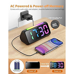Netzu Digital Alarm Clocks for Bedrooms, Bedside Clocks with RGB Night Light, Rainbow Time, Large Display, Dual Alarm, Snooze, LED Desk Dimmable Alarm Clock for Kids Teens (Black)