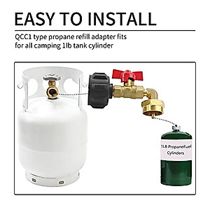 Flameweld Propane Refill Elbow Adapter - Fits QCC1/Type1 Gas Cylinder Tank Coupler, 90 Degrees Propane Refill Pressure Adapter with ON-Off Control Valve, Solid Brass