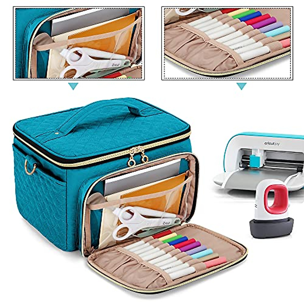 LUXJA Carrying Case Compatible with Cricut Joy and Easy Press Mini, Carrying Bag with Supplies Storage Sections, Teal