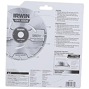 IRWIN Tools MARATHON Vinyl Siding Corded Circular Saw Blade, 7 1/4-inch, 120T (11830)