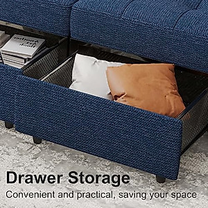 Belffin Fabric Convertible Modular Sectional Sofa Couch Modern L Shaped Sofa with Ottomans 5 Seater Sofa Sectionals Sleeper Couch with Reversible Chaise and Storage Drawers for Living Room Blue