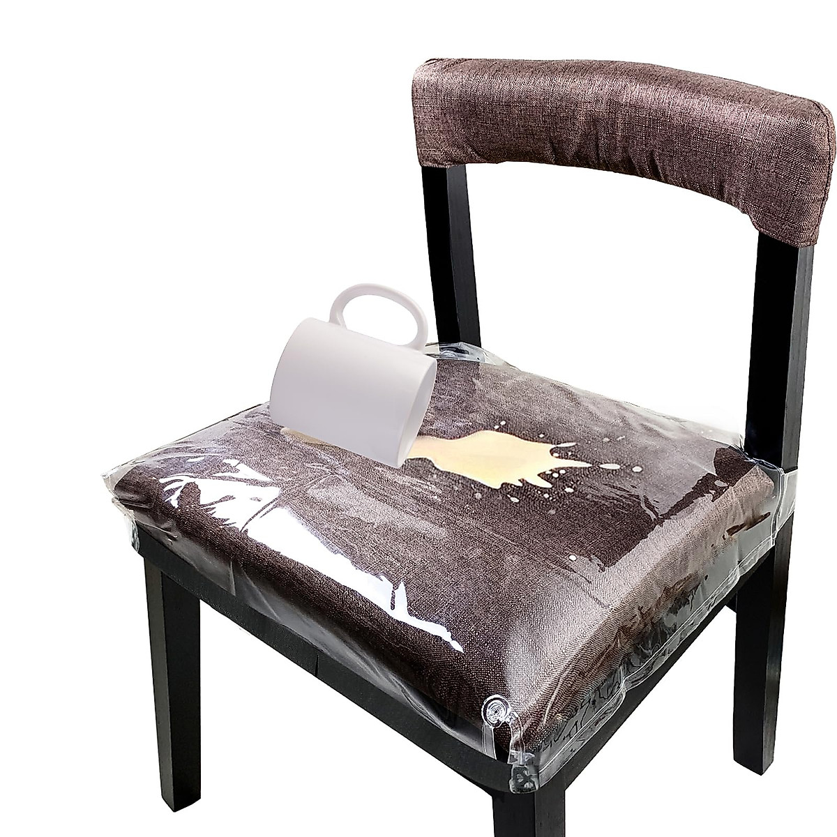 6 Pack Large Plastic Chair Covers Protectors for Dining Room, Clear Chair Seat Cover with Adjustable Belt Strap Fits 18”-22” Seats, Waterproof & Scratch Resistant Heavy Duty PVC Dining Chair Cover Set