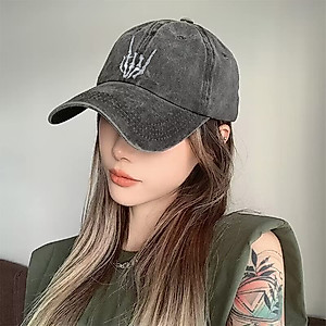Skeleton Hand Hat, Skull Gifts for Men Women, Skull Finger Baseball Cap Adjustable Distressed Cotton Denim Dad Hats