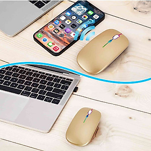 UrbanX 2.4GHz & Bluetooth Mouse, Rechargeable Wireless Mouse for Huawei MatePad Pro 10.8 5G (2019) Bluetooth Wireless Mouse for Laptop/PC/Mac/Computer/Tablet/Android RGB LED Gold