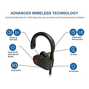 Bluetooth Headphones, Hussar Magicbuds Best Wireless Sports Earphones with Mic, IPX7 Waterproof, HD Sound with Bass, Noise Cancelling, Secure Fit, up to 9 Hours Working time (Upgraded)