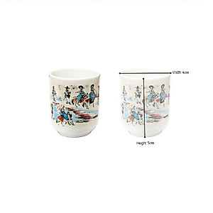 PARTYCRAFTZ Korean Soju Shot Glass Set – 5 Piece Ceramic Pottery Cup for Whiskey Sake Vodka Alcohol Liquor w/Korea Traditional Illustration Paintings Gift Party Decoration Display Drinking Glasses