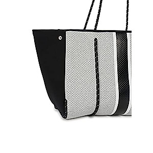 Haute Shore-Greyson Dash Neoprene Tote Bag w/Zipper Wristlet,Heather Marle W/White and Black Stripe
