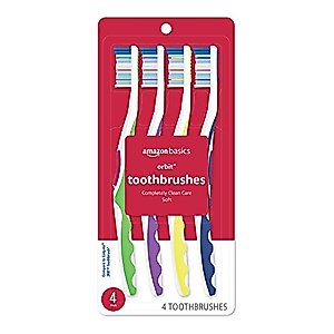Amazon Basics Orbit Toothbrushes, Soft, Full, 4 Count, 1-Pack (Previously Solimo)