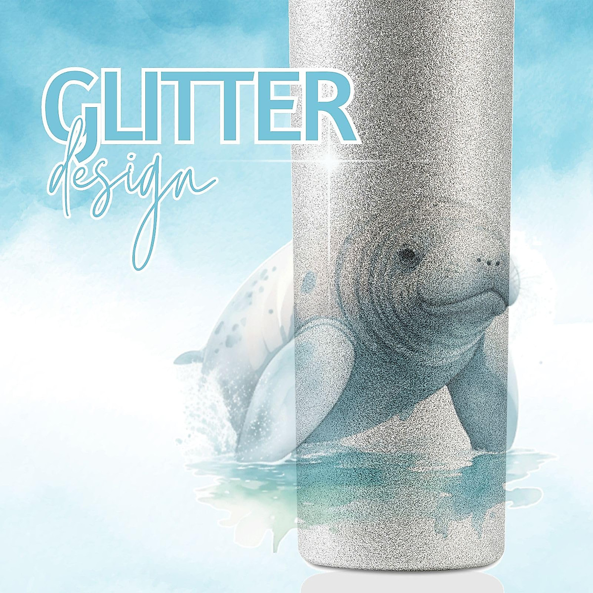 Onebttl Manatee Gifts for Women/Girls, 20 oz Skinny Tumbler with Lid and Straw, Best Gifts for Manatee Sea Animals Lovers on Christmas/Birthday, Gift Box Included, Silver Glitter