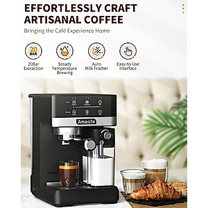 Amaste Espresso Machine, 20 Bar Cappuccino Machine With Touch Screen, Espresso Machine with Milk Frother for Home, 3-in-1 Latte Machine With Milk Tank for Espresso, Cappuccinos & Lattes, 1350W