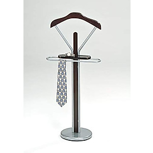 InRoom Designs Kings Brand Silver/Walnut Finish Wood & Metal Suit Valet Rack Stand Organizer,