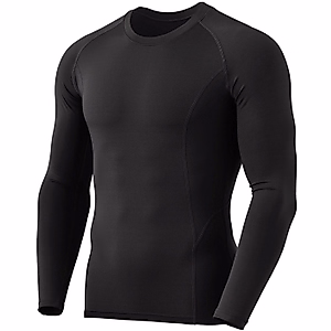 TSLA Men's Thermal Long Sleeve Compression Shirts, Athletic Base Layer Top, Winter Gear Running T-Shirt, Heatlock Round Neck Black, Medium
