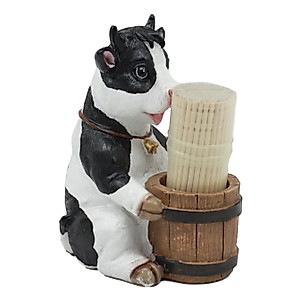Ebros Country Farm Bovine Cow With Bell Collar Holding A Wooden Barrel Decorative Toothpick Holder Statue With Toothpicks 4"Tall Starter Kit Cattle Animal Figurine Collectible Kitchen Decor