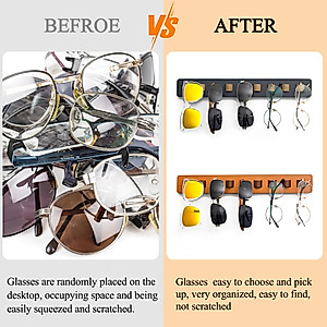 Owowong Sunglasses Organizer,Wood Storage Wall Mounted Eyewear Display，Hanging Sunglasses Storage Rack, Sunglass Holder for Living Room, Bedroom and Study, Home Decor, Black